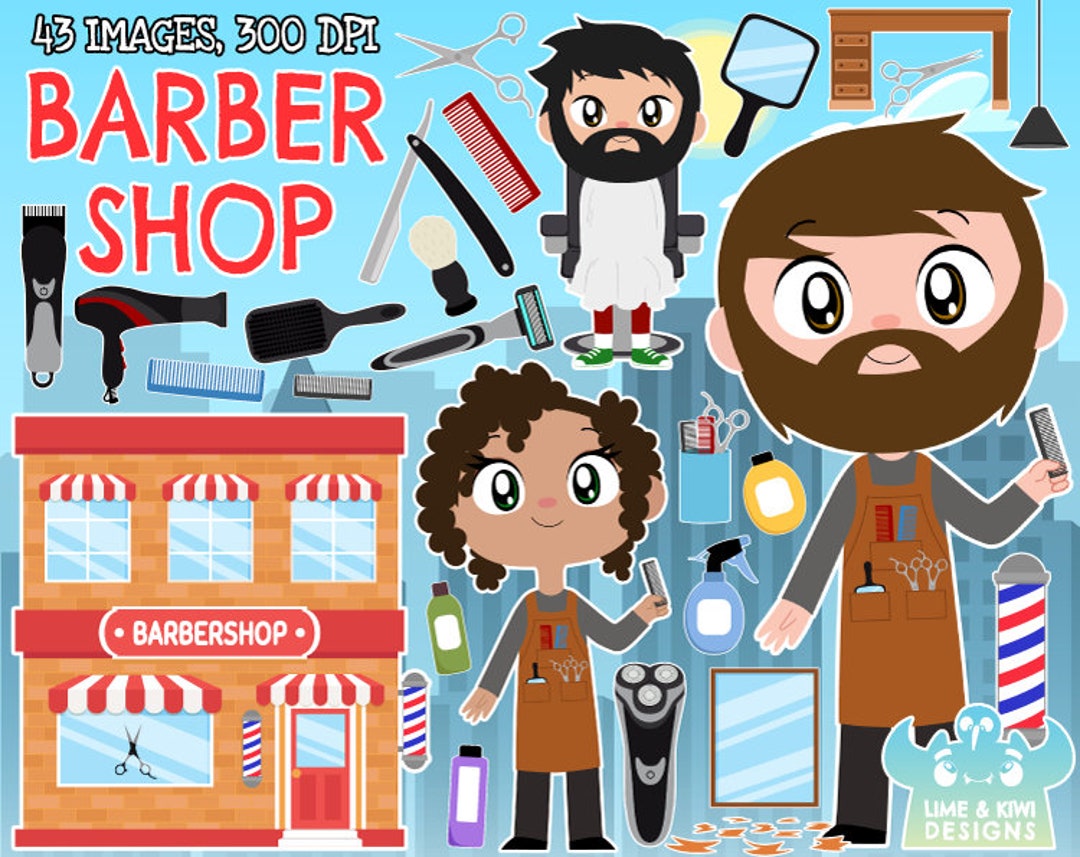 Barber Shop Clipart, Black and White, Digital Stamps, Commercial Clip ...