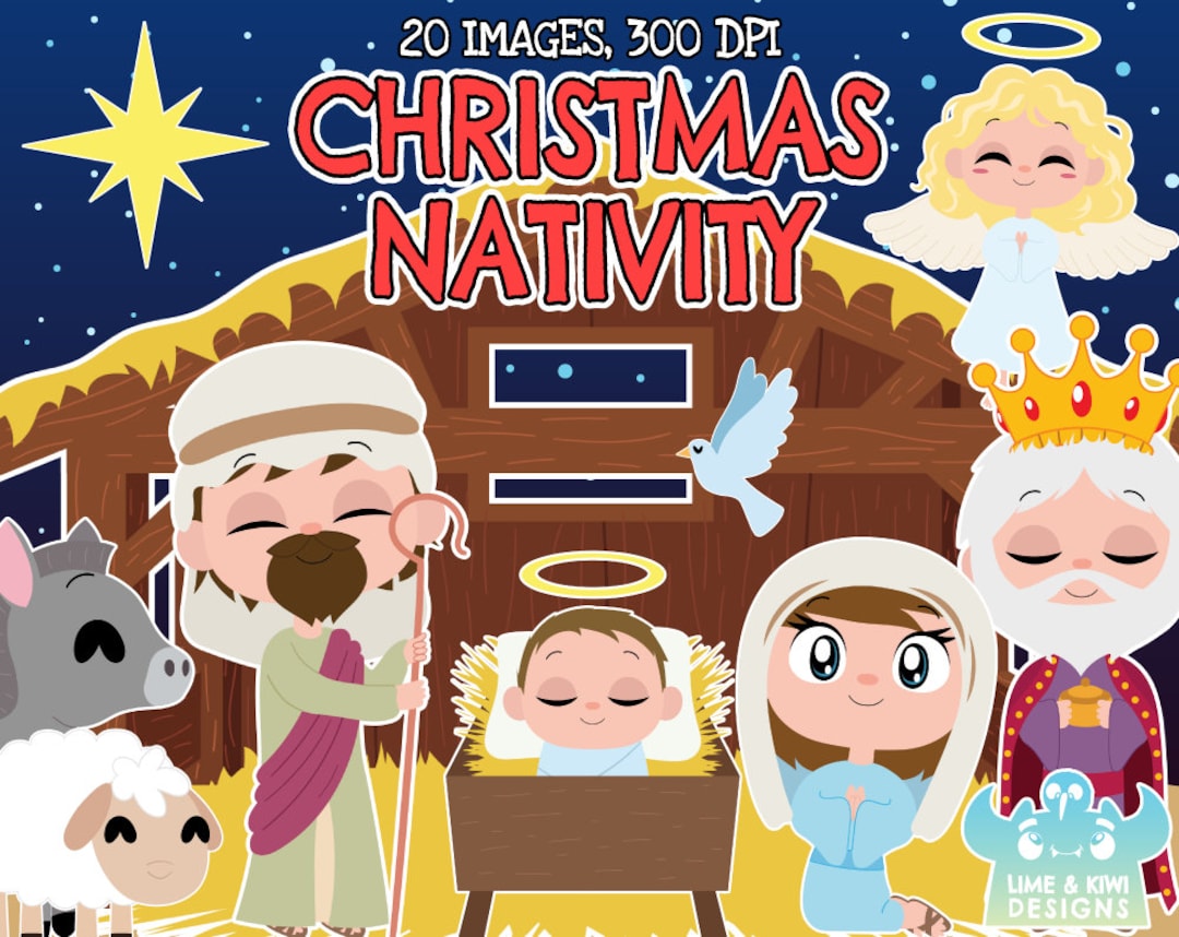 Christmas Nativity Clipart, Black and White, Digital Stamps, Commercial ...