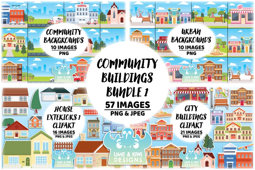 Community Buildings Clipart Bundle 1 Urban Backgrounds - Etsy UK