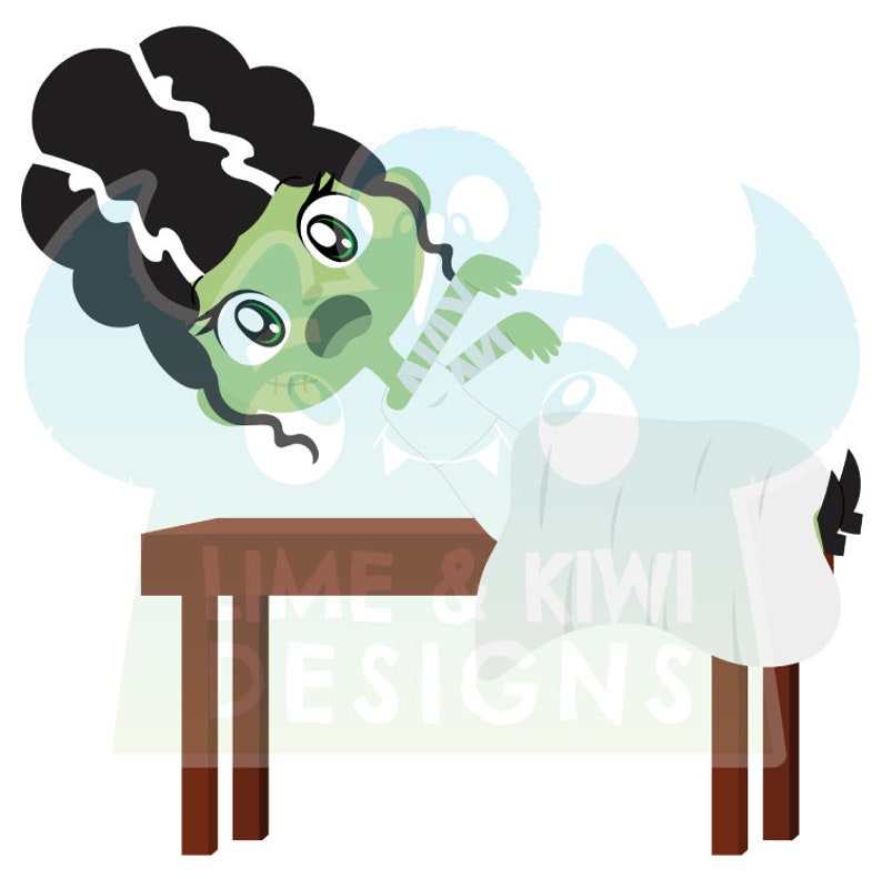 Bride of Frankenstein Clipart, Black and White, Digital Stamps ...
