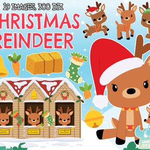 Christmas Reindeer Clipart, Black and White, Digital Stamps, Commercial ...