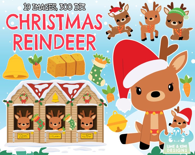 Christmas Reindeer Clipart Instant Download Vector Art - Etsy UK