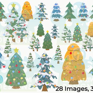 Christmas Trees Clipart, Black and White, Digital Stamps, Commercial ...