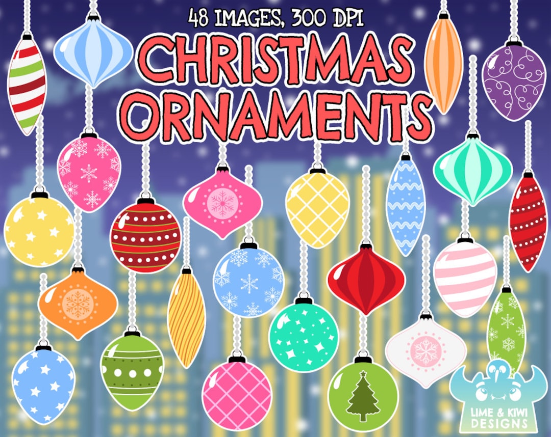 Christmas Ornaments Clipart, Black and White, Digital Stamps ...