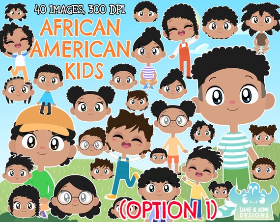 African American Kids option 1 Clipart Instant Download - Etsy
