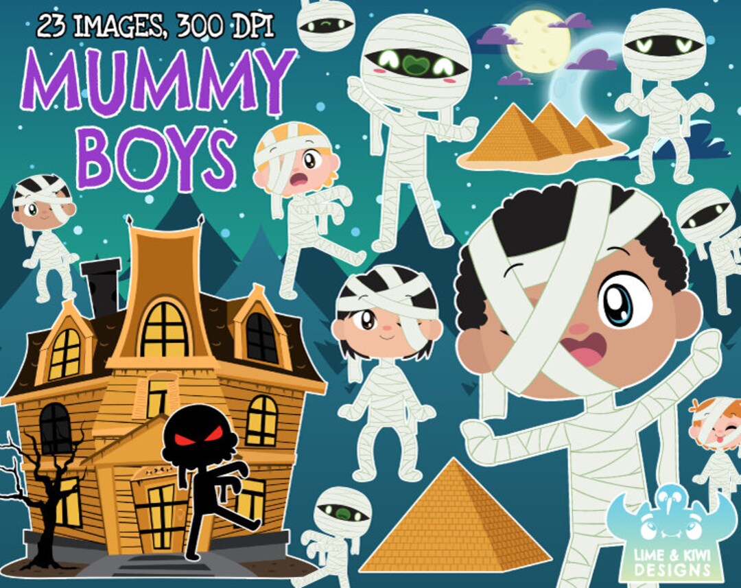 Mummy Boys Clipart, Black and White, Digital Stamps, Commercial Clip ...