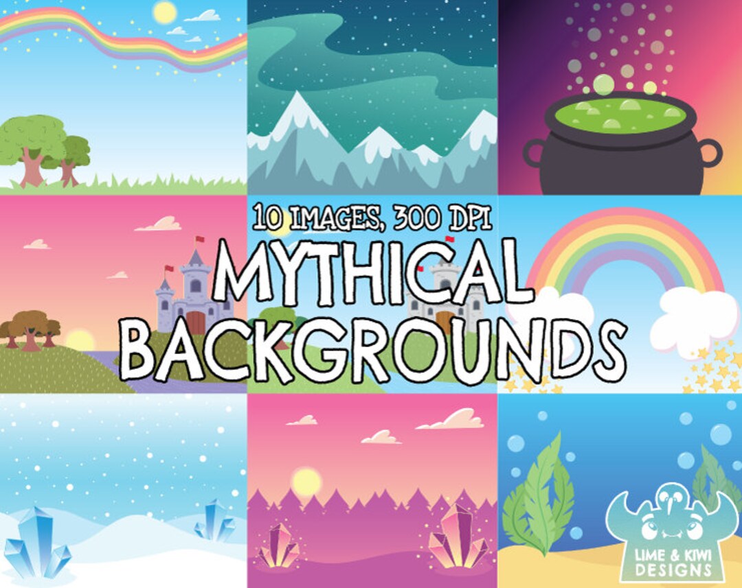 Mythical Backgrounds Clipart, Black and White, Digital Stamps ...