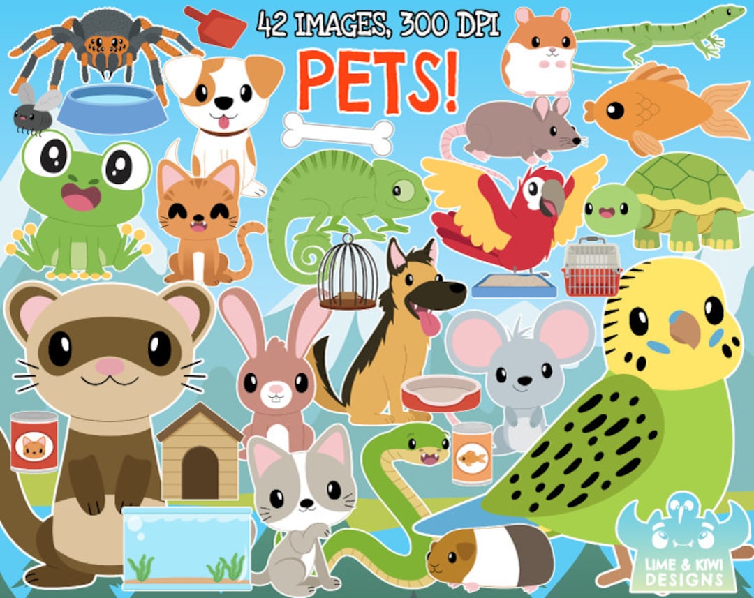 Pets Clipart Instant Download Vector Art Cat Dog Fish - Etsy