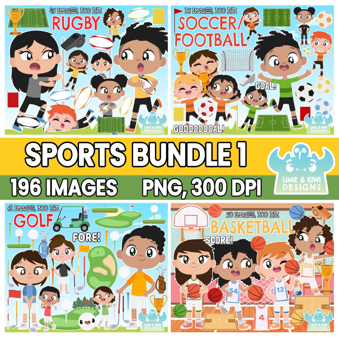 Sports Clipart Bundle 1, Black and White, Digital Stamps, Soccer ...