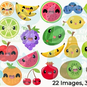 Cute Fruit Clipart, Black and White, Digital Stamps, Produce, Apple ...