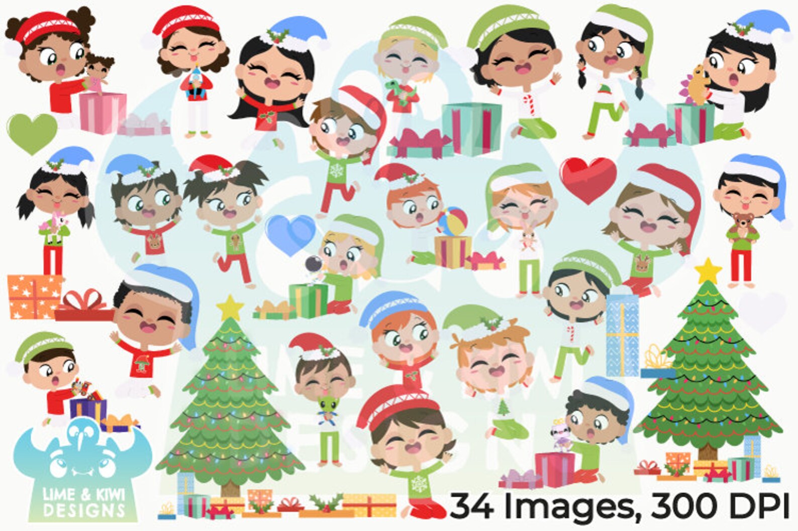 Christmas Morning Clipart, Black and White, Digital Stamps, Commercial ...
