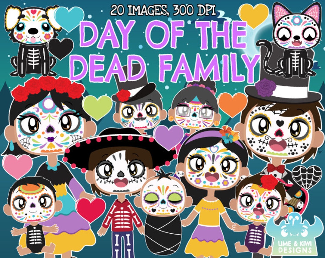 Day of the Dead Family Clipart, Black and White, Digital Stamps ...
