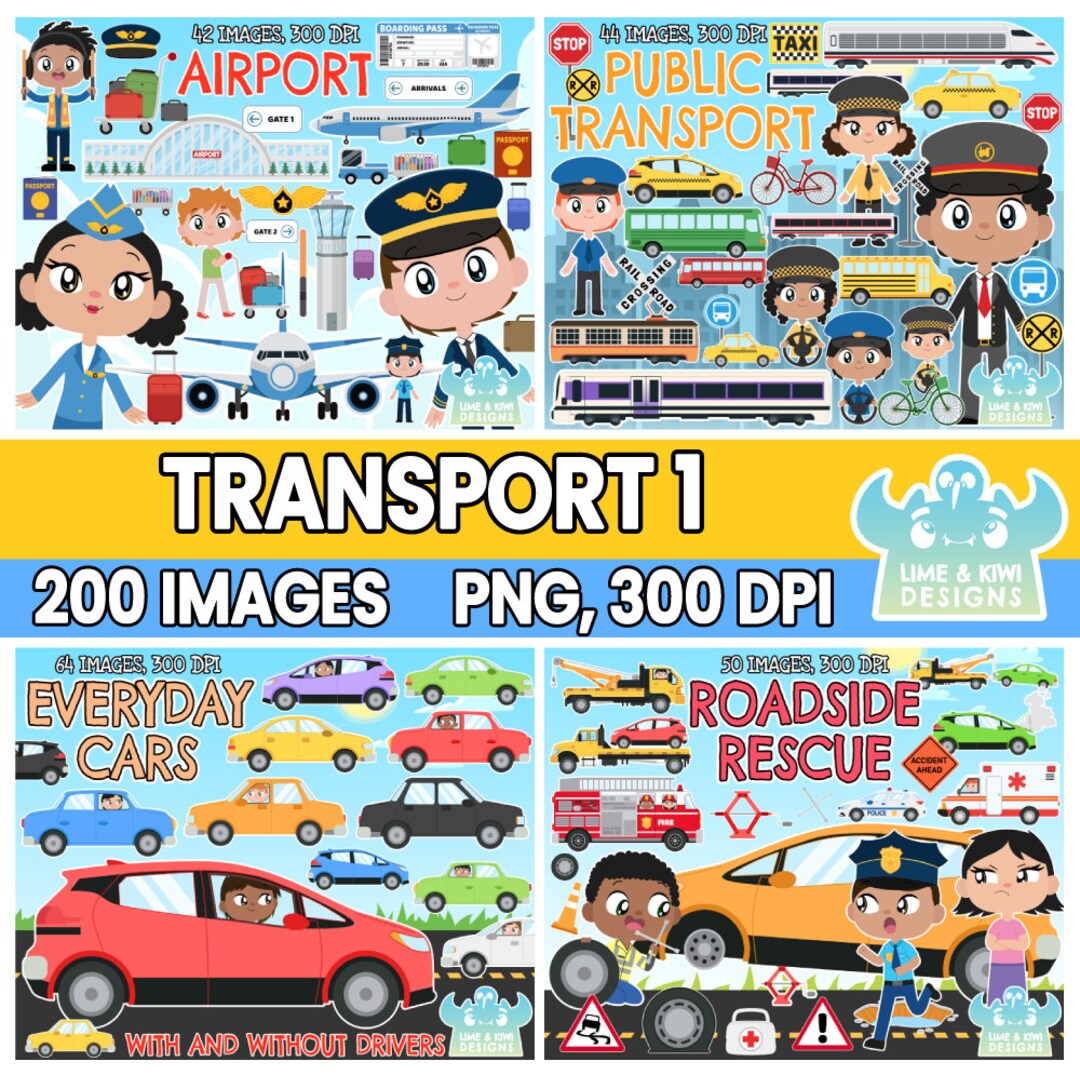 Transport Clipart Clipart Bundle 1, Black and White, Digital Stamps ...