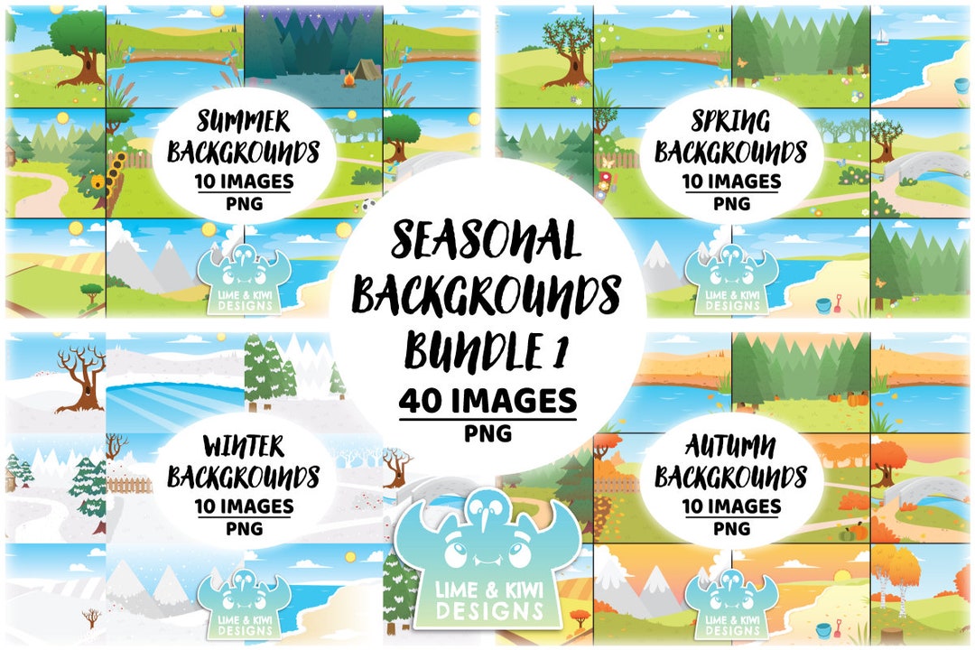 Seasonal Backgrounds Clipart Bundle 1, Spring Backgrounds, Summer ...