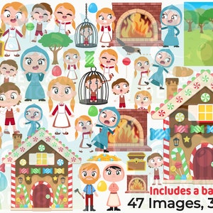 Hansel and Gretel Clipart, Black and White, Digital Stamps, Fairy tale ...