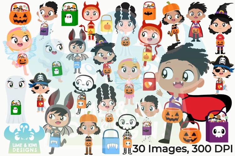 Trick or Treaters Clipart Halloween Costume Pumpkin Candy - Etsy