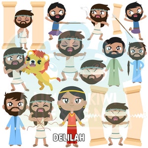 Samson Clipart, Black and White, Digital Stamps, Delilah, Religion ...