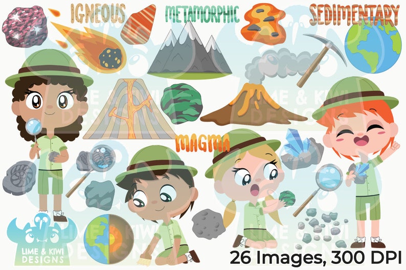 Glorious Geology Clipart, Black and White, Digital Stamps, Volcano ...