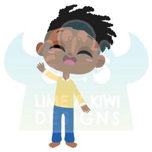 African American Kids (option 2) Clipart, Black and White, Digital ...