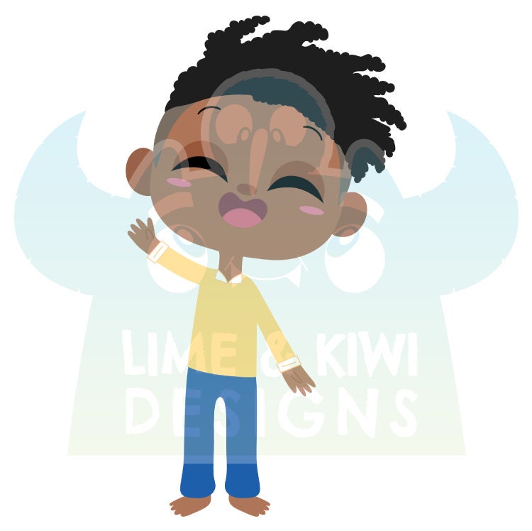 African American Kids (option 2) Clipart, Black and White, Digital ...