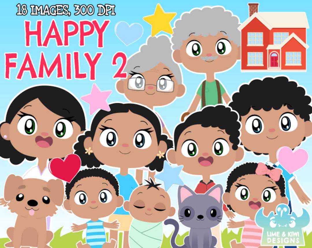 Happy Family 2 Clipart, Black and White, Digital Stamps, Commercial ...