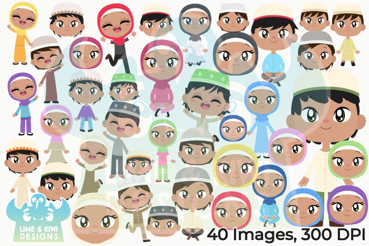 Islamic/muslim Kids Clipart, Black and White, Digital Stamps ...