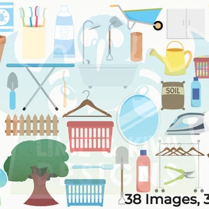 Around the House 1 - Garden, Bathroom, Black and White, Digital Stamps ...