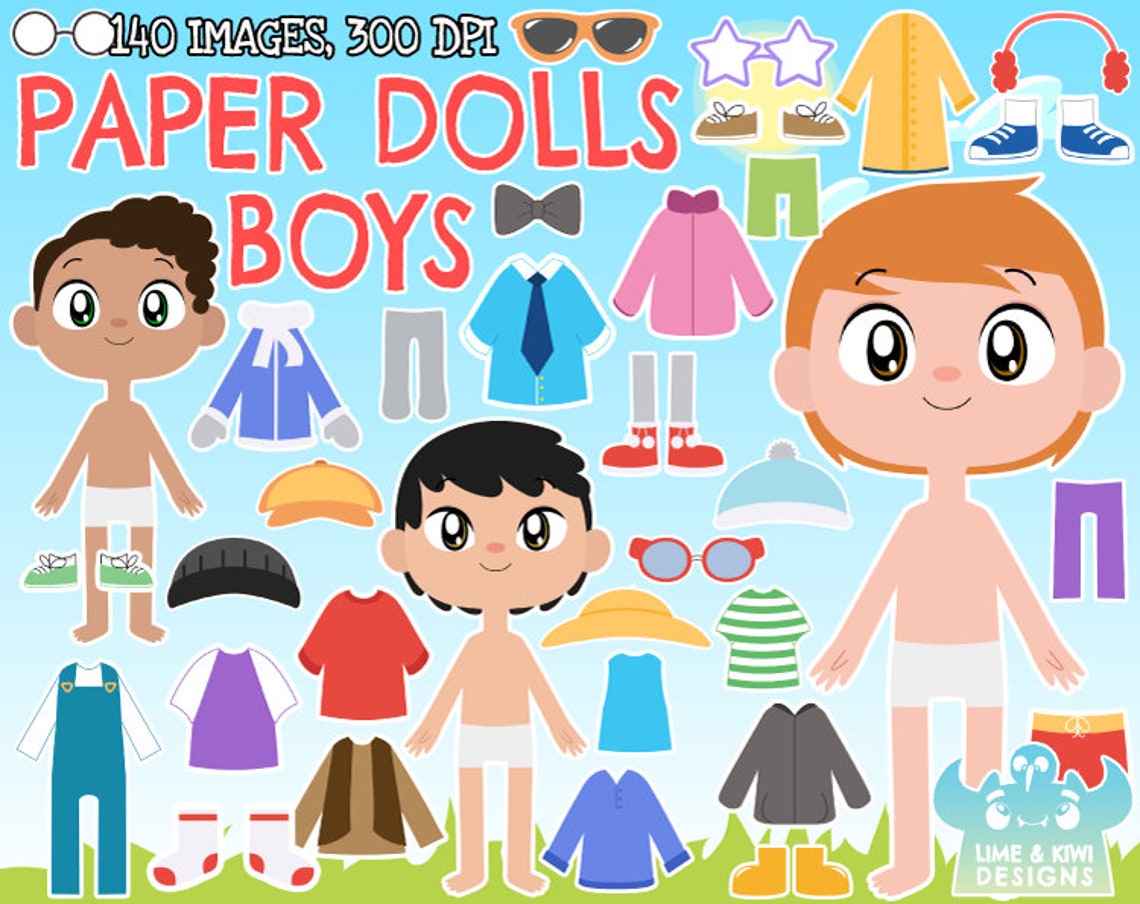 Paper Dolls Boys Clipart Instant Download Vector Art - Etsy