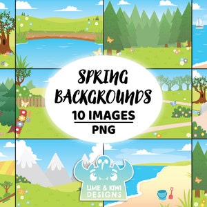 Seasonal Backgrounds Clipart Bundle 1, Spring Backgrounds, Summer ...