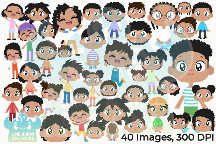 African American Kids option 1 Clipart Instant Download - Etsy