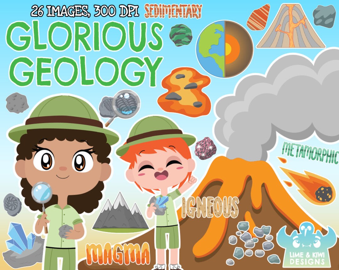 Glorious Geology Clipart, Black and White, Digital Stamps, Volcano ...