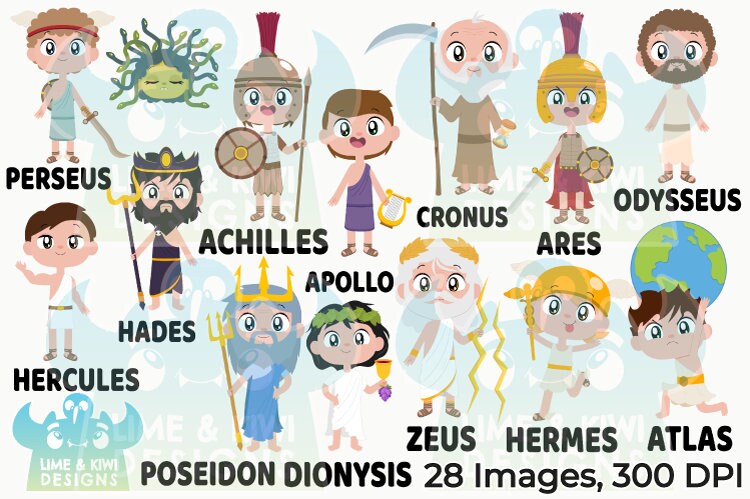 Greek Mythology Characters - Males Clipart, Black and White, Digital ...