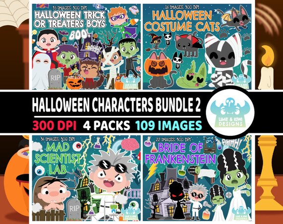 Halloween Characters Clipart Bundle 2 Trick or Treaters | Etsy