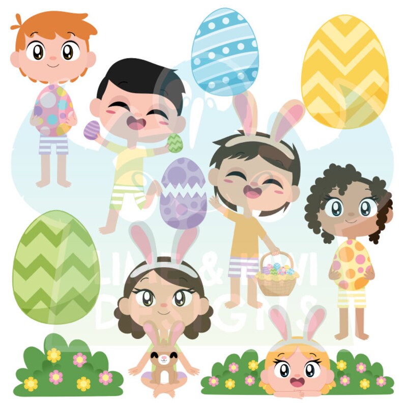 Easter Egg Hunt Clipart, Black and White, Digital Stamps, Spring ...
