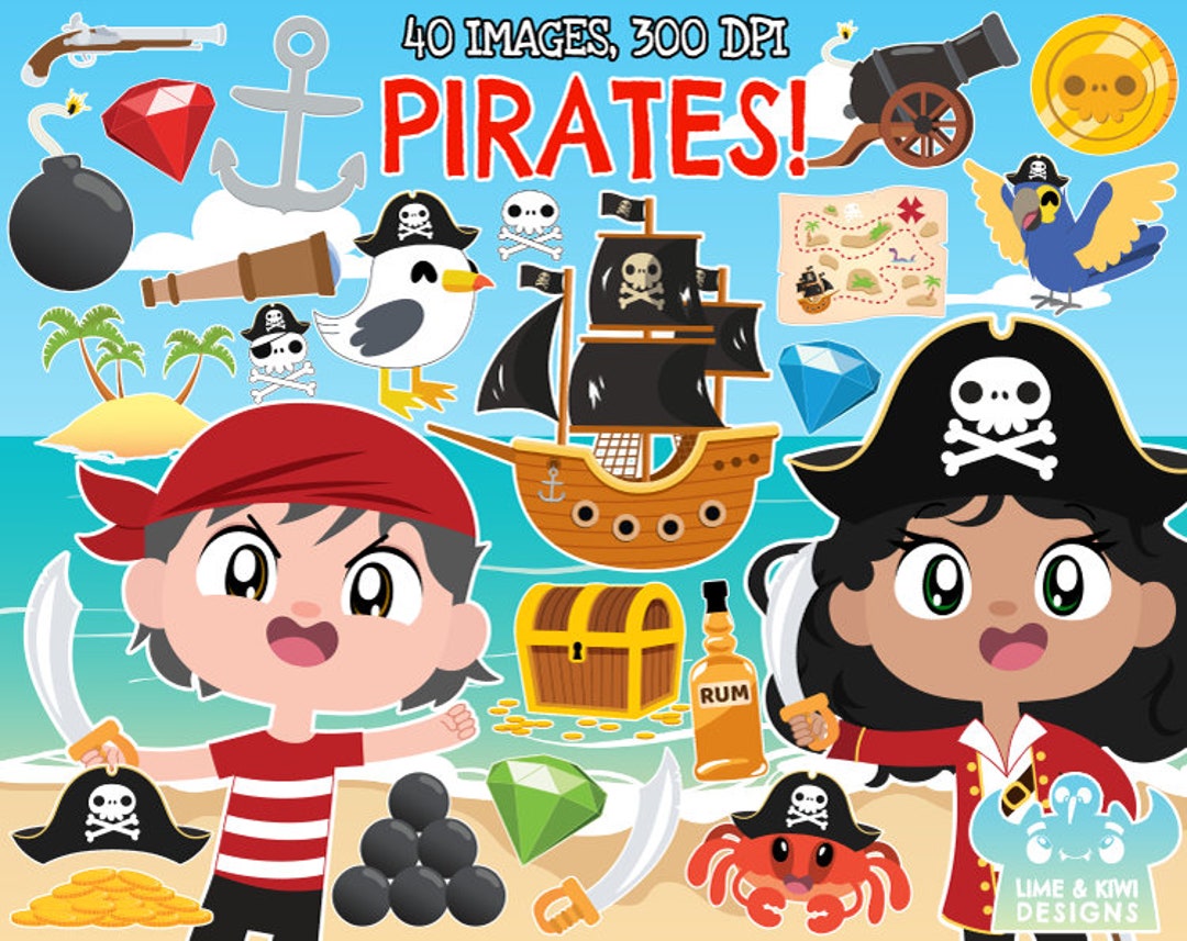 Pirates Clipart, Black and White, Digital Stamps, Caribbean, Pirate ...