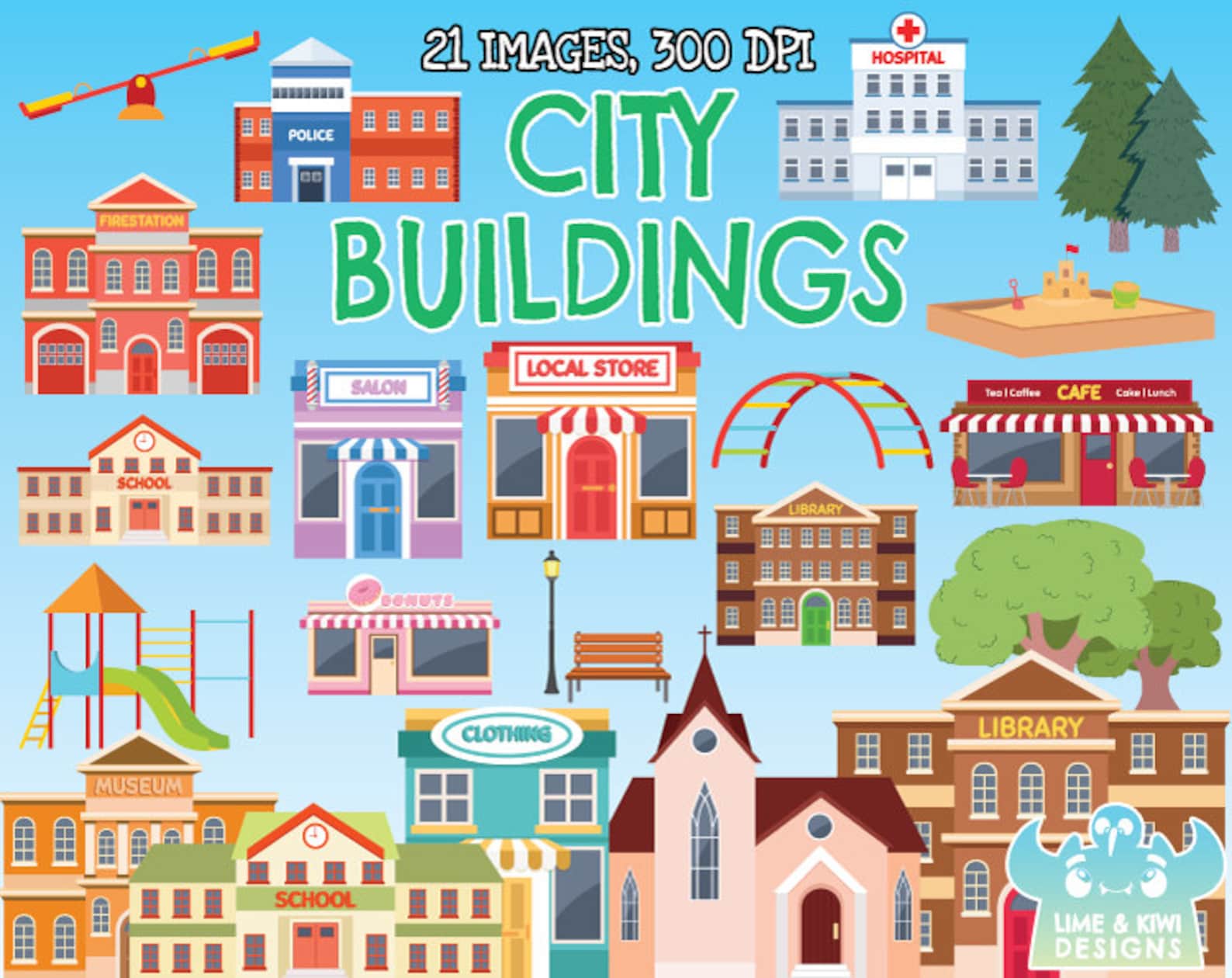 City Buildings/town Buildings Clipart, Black and White, Digital Stamps ...