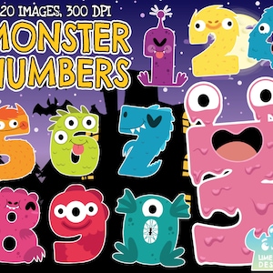 Monster Numbers Clipart, Black and White, Digital Stamps, Commercial ...