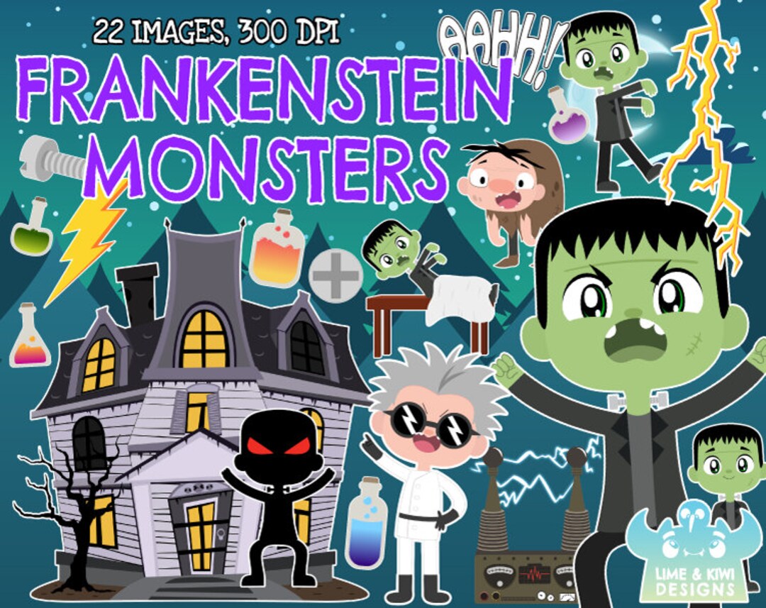 Frankenstein Monsters Clipart, Black and White, Digital Stamps ...