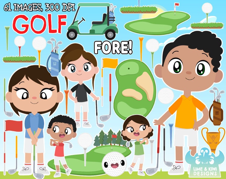 Golf Clipart, Black and White, Digital Stamps, Sports, Golf Court, Cute ...