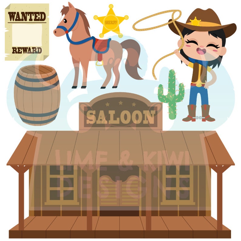 Cowboys and Cowgirls Clipart, Black and White, Digital Stamps, Saloon ...