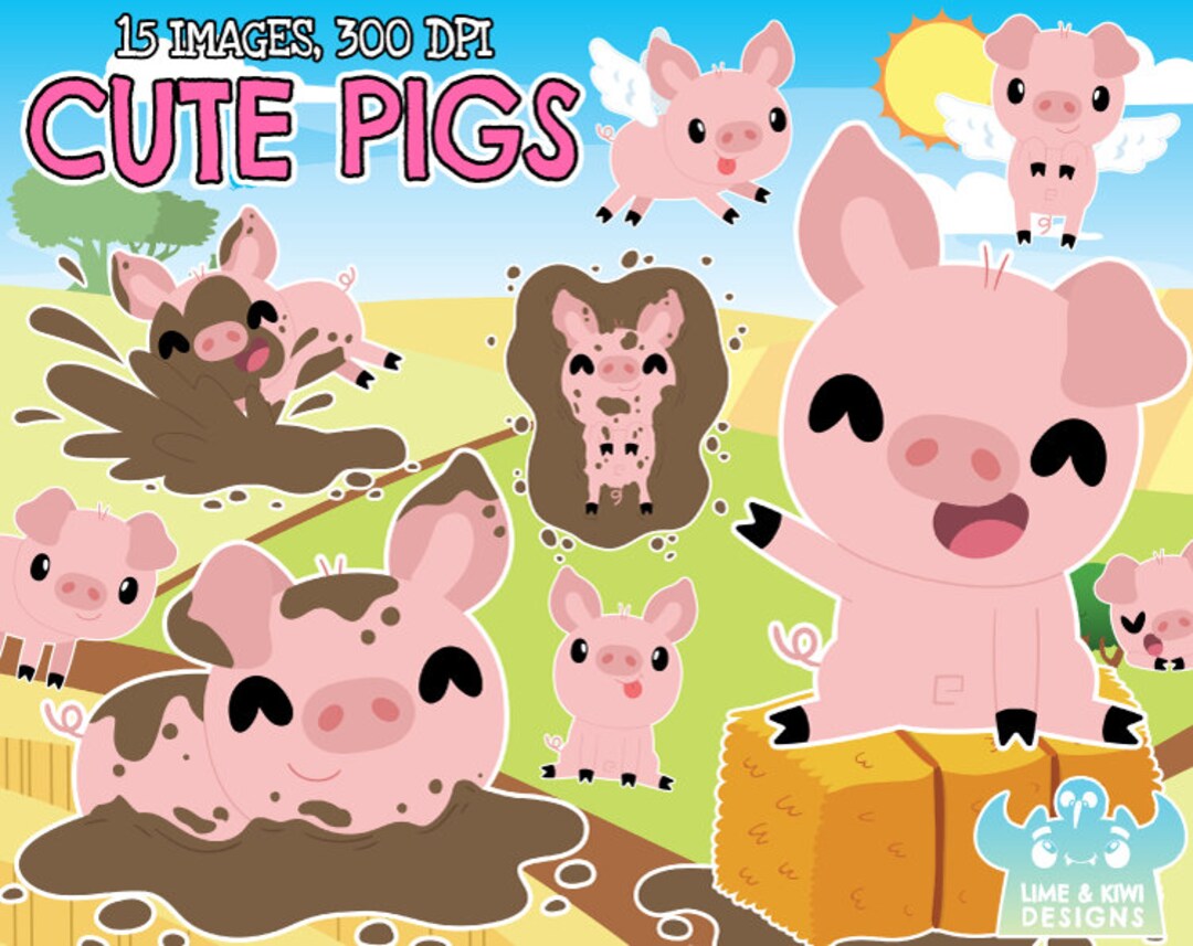 Cute Pigs Clipart, Instant Download, Swine, Farm Animals, Little Pigs ...
