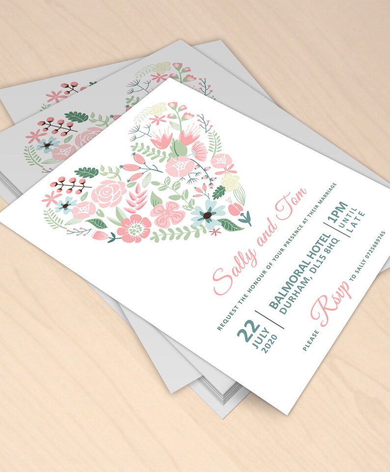 Wedding Invitation pink Heart Digital Download - Etsy