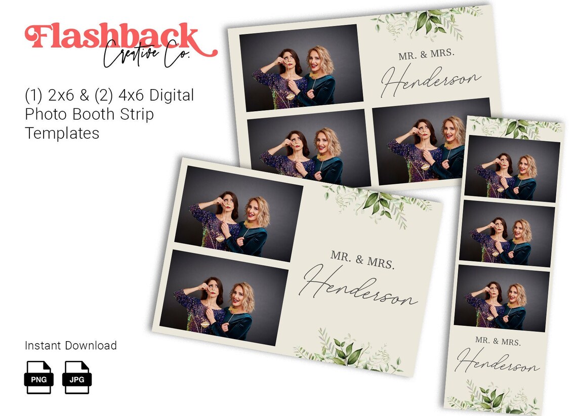Wedding Photo Strip Template for Photo Booths Green Leaf - Etsy