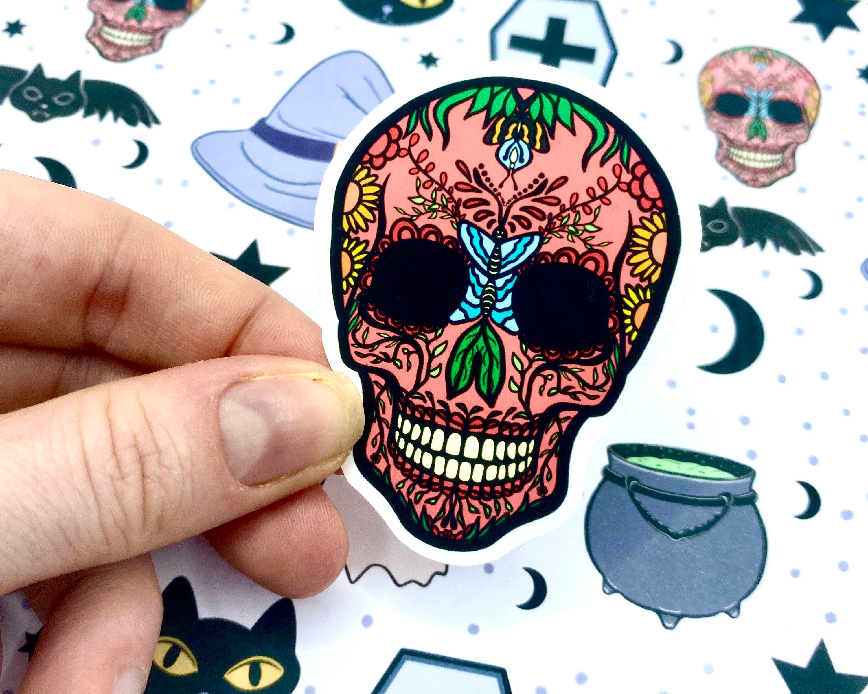 Waterproof Cute Candy Pumpkin Skull Sticker Bumper Stickers Paper ...