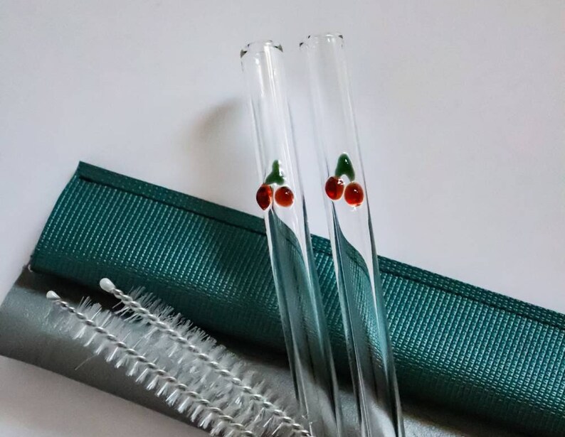 Set of 2 Cherry Glass Drinking Straws - Etsy
