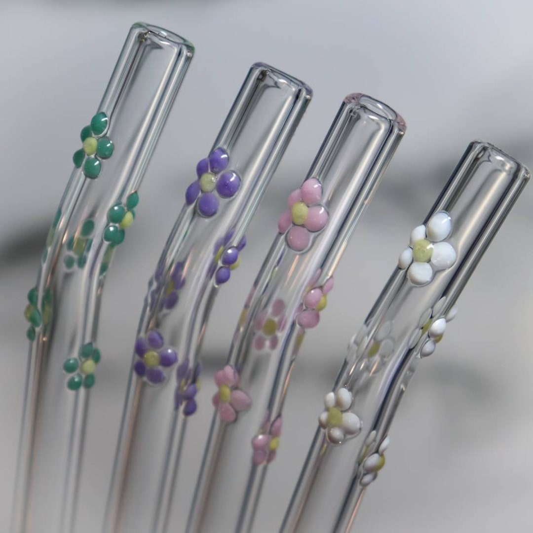 Set of 4 Flower Glass Drinking Straws - Etsy