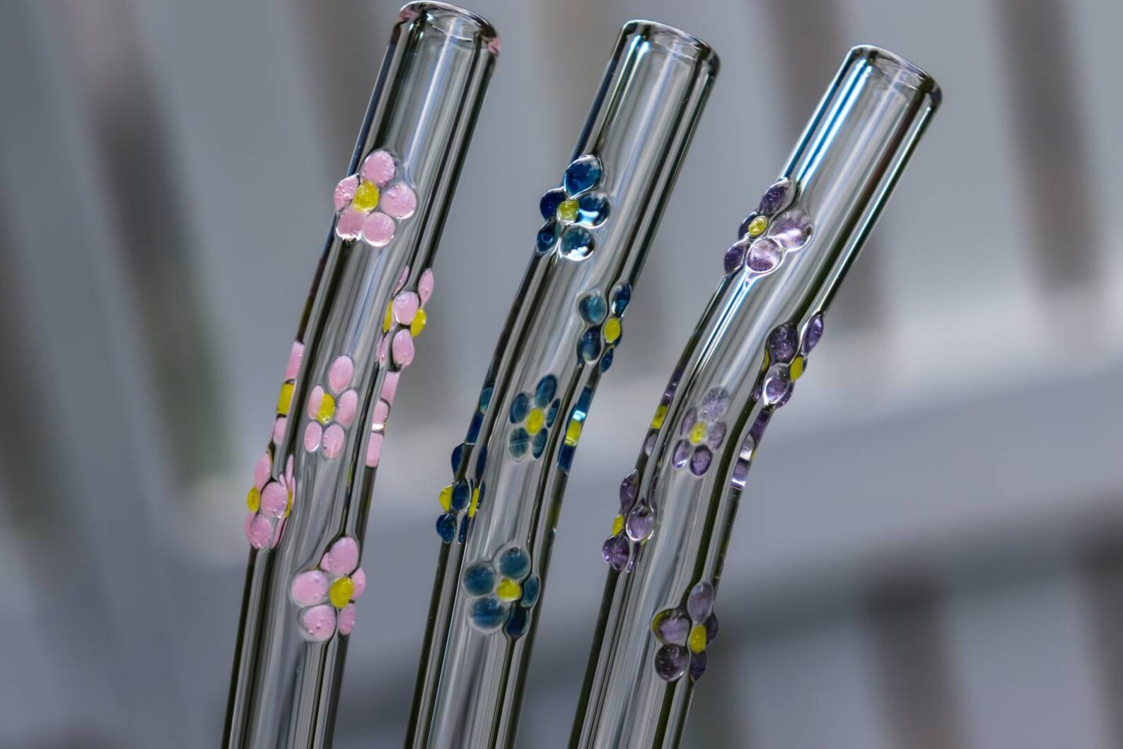 Set of 4 Flower Glass Drinking Straws - Etsy