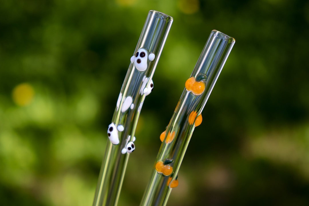 Set of 2 Ghost & Pumpkin Glass Straws - Etsy UK