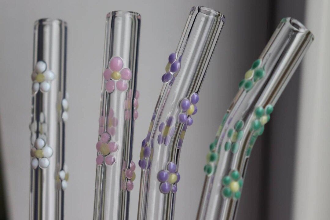 Set of 4 Flower Glass Drinking Straws - Etsy