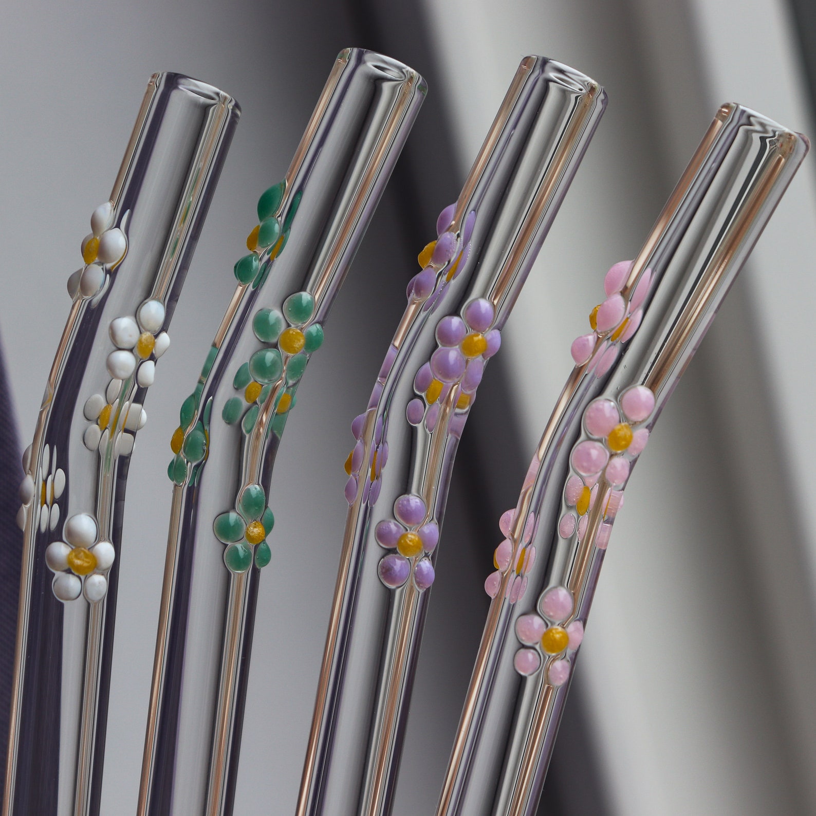 Set of 4 Flower Glass Drinking Straws - Etsy